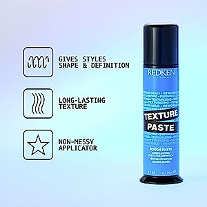 Redken Texture Paste Hair Styling Paste for Definition | Adds Long-Lasting Style & Definition | Relaxed & Deconstructed Styling | Rough Paste | Medium Hold | For All Hair Types | 2.5 Oz