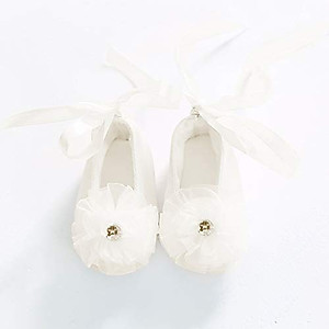 Bow Dream Baby Girls 4Pcs Gown and Bonnet Christening Baptism Dress Lace Baby Dress with Shoes White 3-6 Months