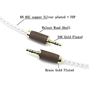 NewFantasia 3.5 mm Male to Male Stereo Audio Cable 8 Cores 6N OCC Copper Single Crystal Silver Plated Wire Walnut Wood Shell AUX Cord for Headphones Car Home Stereos Speaker Smartphone 1.5m/4.9ft