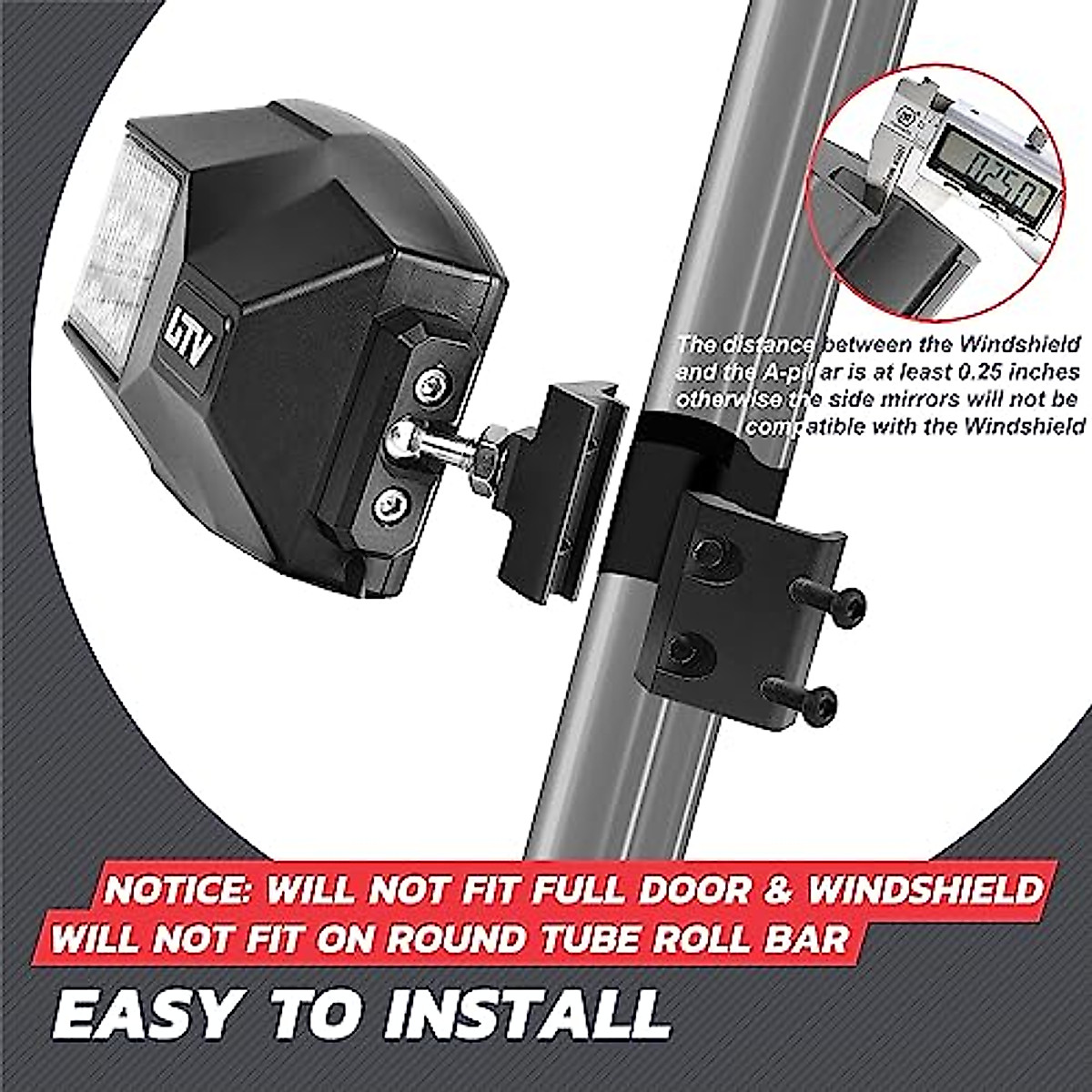 UTV Side View Mirrors, Nibright Ranger Side Mirrors Aluminum w/LED Lights Compatible with Polaris Ranger General, Can Am Defender Maverick Trail, Work with Pro-Fit Cab