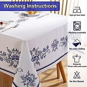 SASTYBALE Spring Ceramic/China Style Tablecloth, Blue and White Porcelain Tablecloth Spill Proof Stain Resistant Tablecloth for Kitchen Dining Picnic Party (52" x 70", Rectangle/Oblong(4-6 Seats))