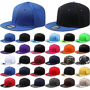 Hicarer 30 Pcs Hats for Men, Flat Cap Bulk Plain Flat Brim Baseball Caps(Bright Color, Stylish Style) Solid Colors