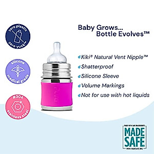Pura Kiki 5oz/150ml Stainless Steel Anti-Colic Infant Bottle w/Silicone Natural Vent Nipple & Sleeve, Medical-Grade Silicone - Aqua