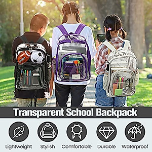 Sweetude 3 Pcs Heavy Duty PVC Clear Backpacks for School See Through Transparent Backpack Stadium Approved Clear Bookbag with Reinforced Strap for Women Girls Men Work Travel Workplace College