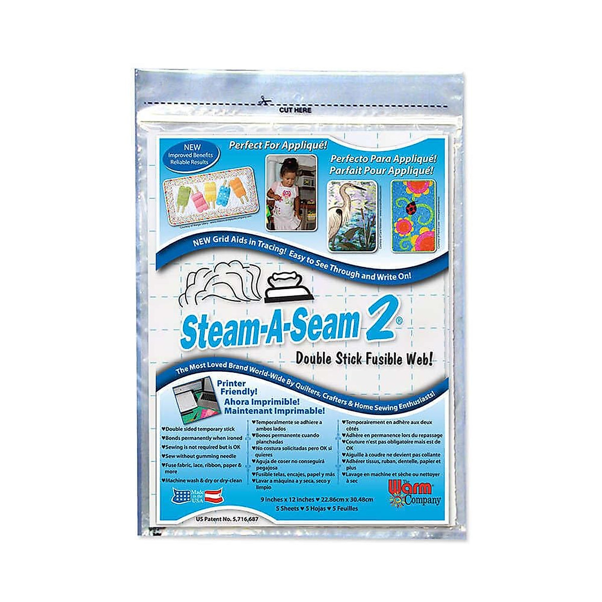 Warm Company Steam-A-Seam 2 Double Stick Fusible Web-9"X12" Sheets 5/Pkg (5517)