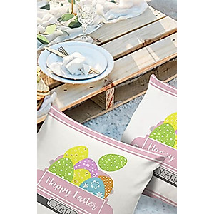 Outdoor Pillow Covers 24x24inch Spring Happy Easter Colorful Eggs Truck Waterproof Decorative Patio Garden Cushion Cover Pink Stripes Throw Pillow Case Set of 2 for Sofa Furniture Decoration