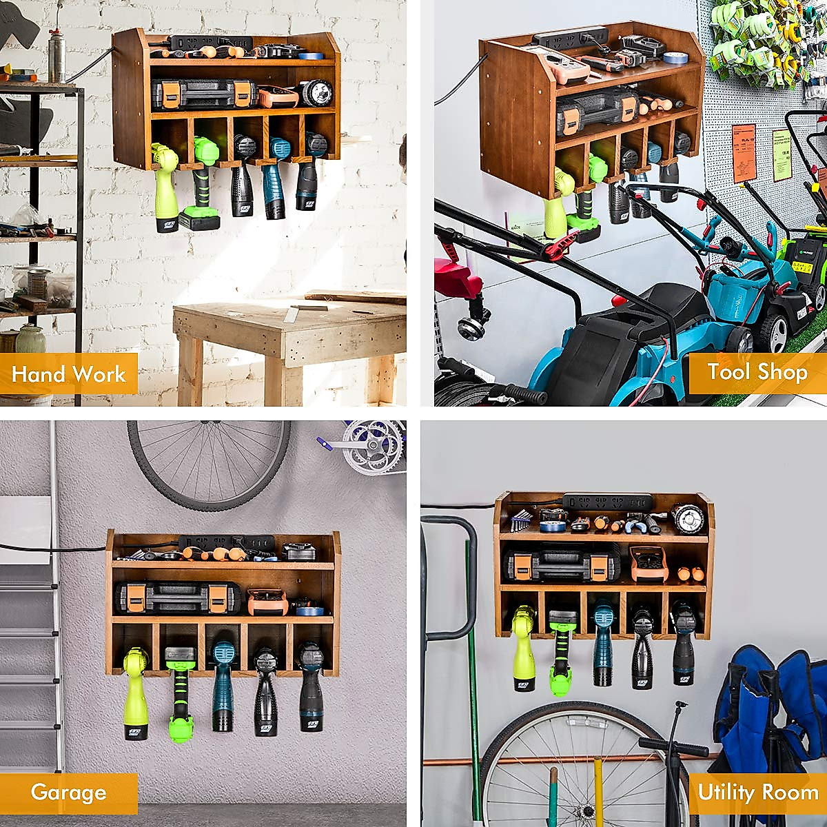 XCSOURCE Power Tool Organizer Storage, Drill Holder Wall Mount Drill Charging Station, Garage Tool Wall Cabinet Storage, Wood Cordless Drill Tool Organizer for Workshop Workbench (Easy Assembly)