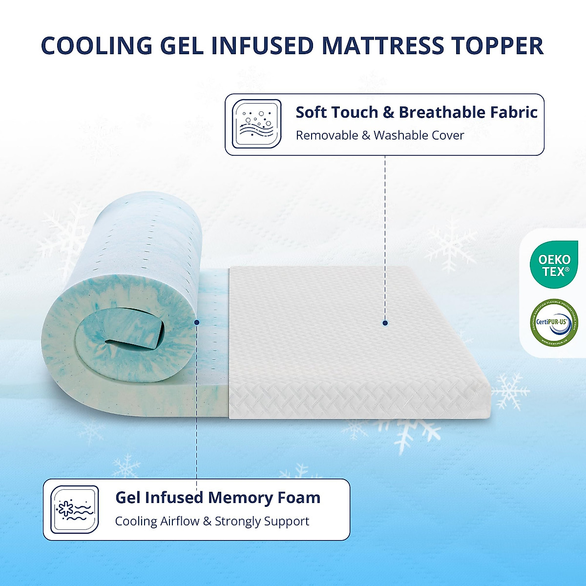 4 Inch Gel Memory Foam Mattress Topper Twin Size, Cooling Bed Topper for Pressure Relief with Removable Breathable Soft Cover, CertiPUR-US Certified