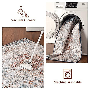 COZYLOOM Area Rug 8x10 Boho Tribal Area Rug Vintage Medallion Rug Large Washable Rug Distressed Oriental Non-Slip Print Floor Carpet for Living Room Bedroom Home Office Foldable Beige