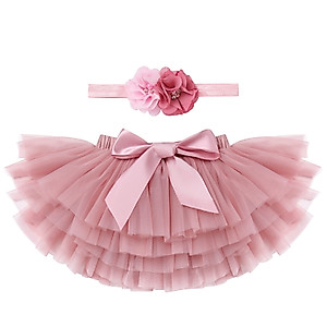 Newborn Girl Photoshoot Outfits First Birthday Outfit Baby Toddler Tutu Skirt Flower Headband Set Dress Boho Rainbow Half 1st Birthday Cake Smash Diaper Cover Infant Bloomers Dusty Pink 6-12 Months