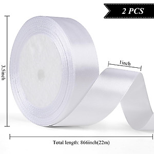 Phinus 2 Roll 1 inch White Ribbon, 24 Yards Satin Ribbon, White Satin Ribbon for Craft, Fabric White Ribbon 1 inch, Ribbon for Flower Bouquet, Gift Wrapping, Wedding and Handmade Bows