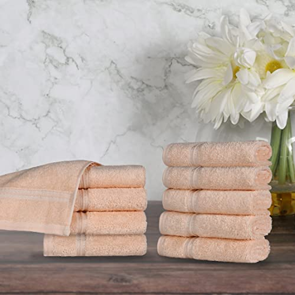 SUPERIOR Egyptian Cotton 10-Piece Face Towel Set, Small Towels for Facial, Spa, Quick Dry, Absorbent Towels, Bathroom Accessories, Guest Bath, Home Essentials, Washcloth, Airbnb, Peach