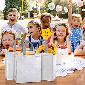 Noamus 40 Pcs 12x11 Inch Glossy Reusable Grocery Bag, Silver Glitter Gift Bags with Handle, Fashionable Non-Woven Bridesmaid Tote Bag, Durable Shopping Bag for Wedding, Bachelorette Birthday Party