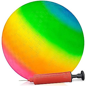ArtCreativity Rainbow Playground Ball for Kids with Hand Pump, Bouncy 16 Inch Rubber Kick Ball for Backyard, Park & Beach Outdoor Fun, Beautiful Rainbow Colors, Durable Outside Toys for Boys & Girls