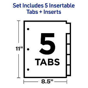 Avery 11109 5-Tab Binder Dividers, Insertable Multicolor Big Tabs, 6 Sets