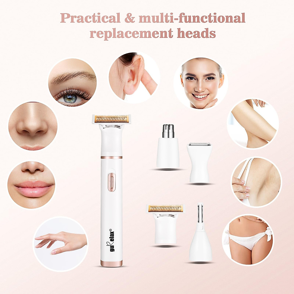 Electric Razors for Women, 4 in 1 Cordless Portable Rechargeable Womens Electric Shaver for Legs Face Eyebrow Nose Pubic Hair Bikini Trimmer, Painless Body Hair Remover by Gurelax