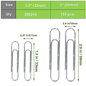 Vinaco Paper Clips Non Skid, 500PCS Medium and Jumbo Paper Clips (1.3 inch & 2.0 inch), Durable & Rustproof, Coated Paper Clip Great for Office School and Personal Use