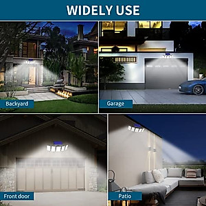 MelonArt Solar Lights Outdoor, 7000K 300 LED Security Lights with Remote Control, 5 Heads 360°Wide Angle Motion Sensor Light, IP65 Waterproof Flood Wall Lights with 3 Modes for Yard Garden, 2 Pack