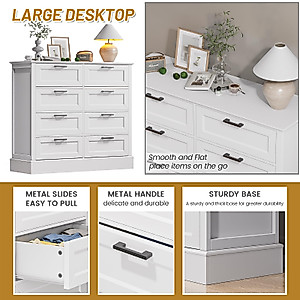 ZLWJGY White Dresser for Bedroom, Wood Dresser with 8 Drawers, Chest of Drawer for Bedroom Living Room Entryway Hallway, Modern Farmhouse Style