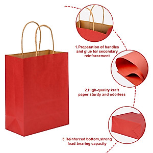 Moretoes 110pcs Red Paper Bags with Handles, 8x4x10 Inch Medium Sizes Gift Bags Bulk, Valentines Day Gift Bags Red Paper Bags for Small Business, Shopping Bags, Party Bags, Favor Bags