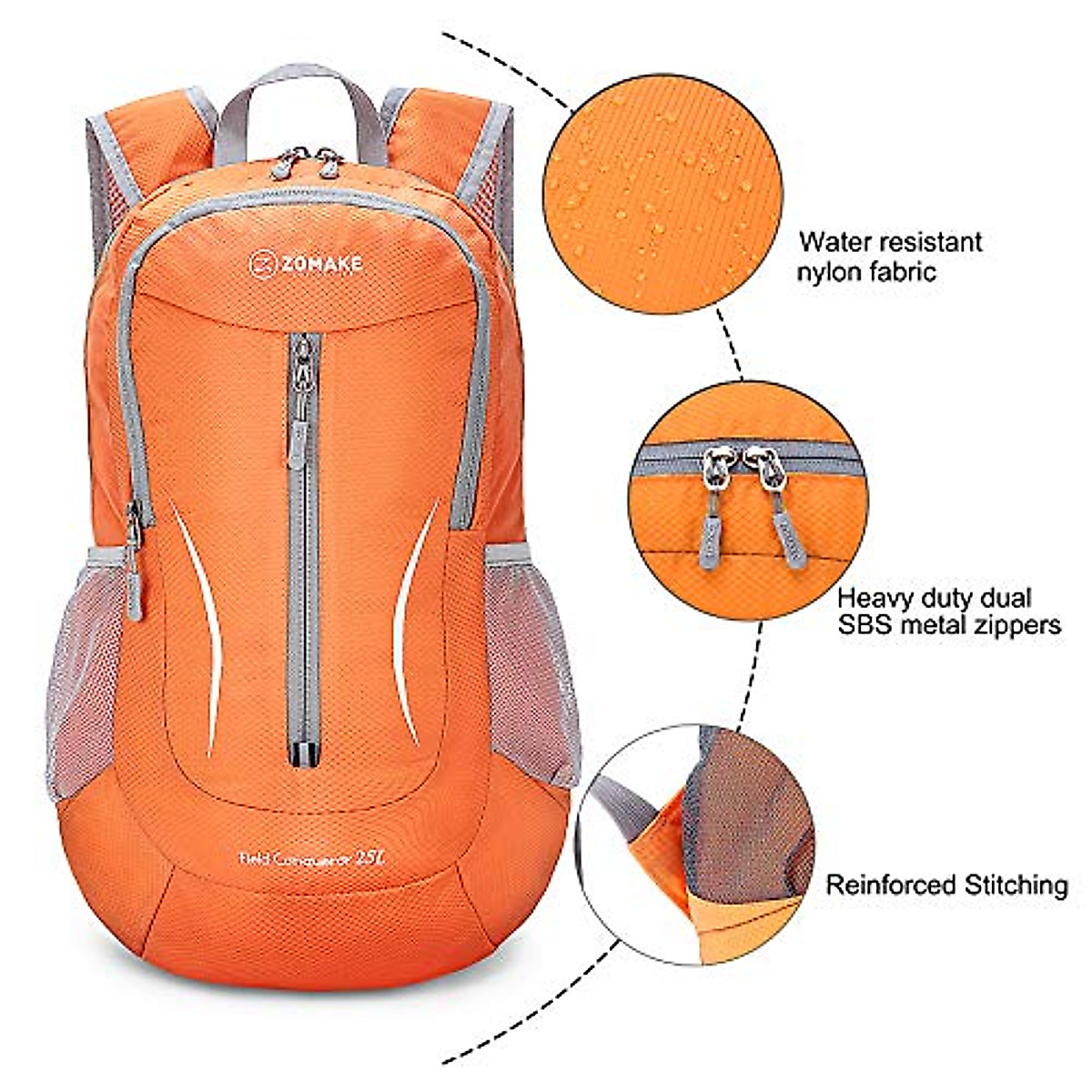 ZOMAKE Ultra Lightweight Packable Backpack 25L, Foldable Hiking Backpacks Water Resistant Small Folding Daypack for Travel(Orange)