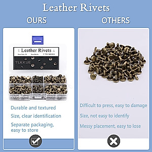 TLKKUE 240 Sets Rivets for Leather, Leather Rivets 3 Sizes Leather Double Cap Rivets for DIY Leather Craft, Bags/Clothes/Shoes/Belts Decoration or Repair (Bronze)