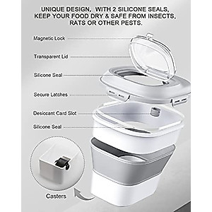 Somkaco Collapsible Food Storage Container with Transparent Lid, Scoop and Wheels, Large food storage for Dog, Cat and Other Pet