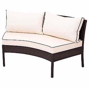 U_Style-Outdoor 3-Piece Sectional Furniture, Patio Half-Moon Wicker Sofa Set, Brown PE Rattan and Beige Cushions