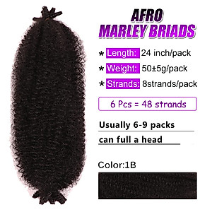Seimainurs Springy Afro Twist Hair Marley Hair Spring Twist For Distressed Soft Locs Synthetic Pre-Separated Crochet Braiding Hair Marley Twist Hair Extension For Black Women (16 Inch (Pack of 3), 1B)