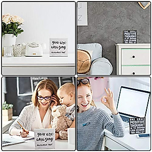 2 Pieces Wooden Inspirational Box Signs You Are Amazing Desk Home Decor Signs Rustic Positive Wood Plaque, One Small Positive Thought in the Morning Can Change Your Whole Day Sign, 5.25 Inch