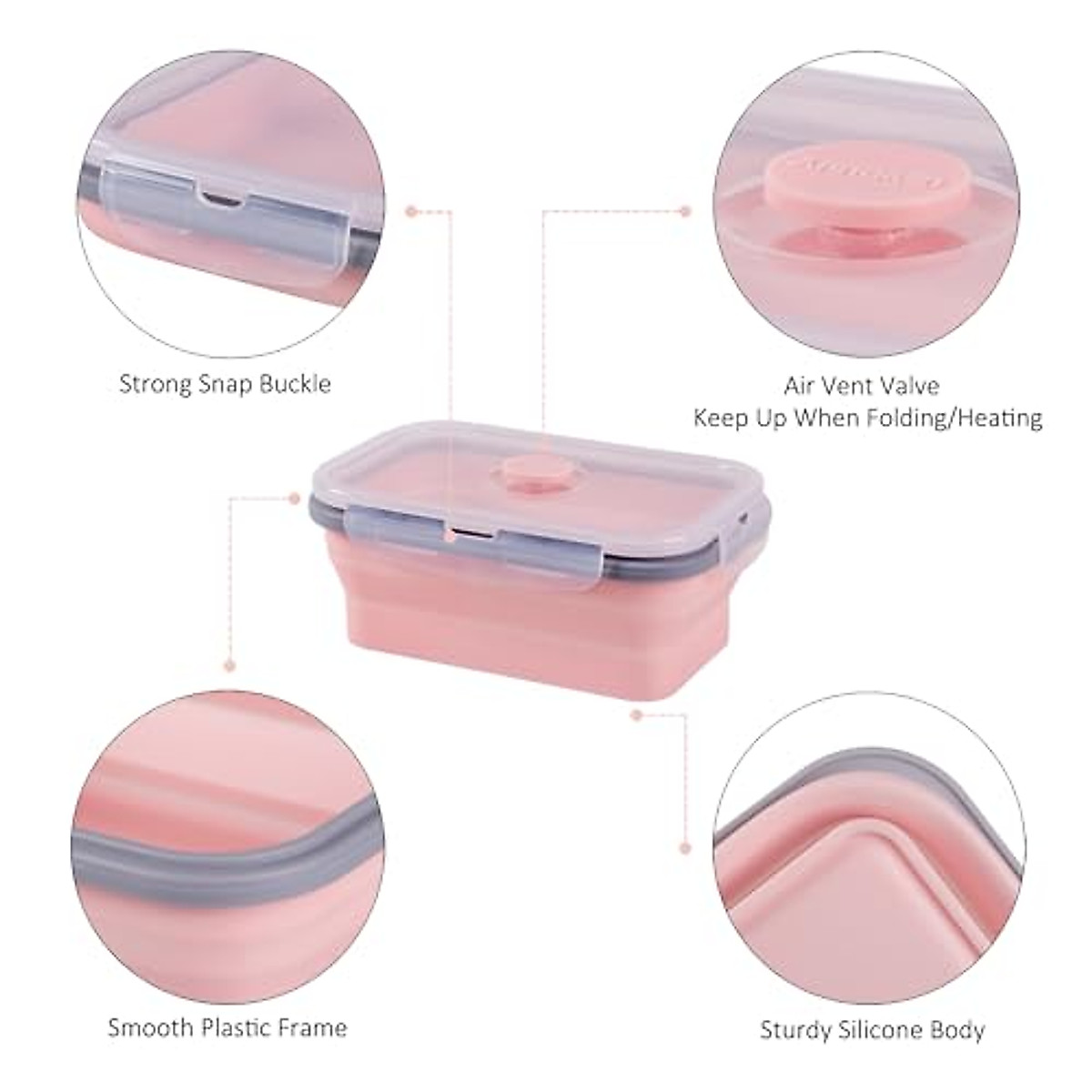 Collapsible Food Storage Containers with Airtight Lid, 16.9 oz, Compact Kitchen Stacking Silicone Collapsible Meal Prep Container Set for Leftover, Microwave Freezer Dishwasher Safe, Pink, Set of 4