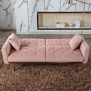 TITA-DONG Velvet Sofa Convertible Sleeper Sofa,Modern Tufted Sofa Bed with 2 Throw Pillow & Gold Plating Base 5 Leg, Adjustable Folding Accent Sofa Couch for Living Room