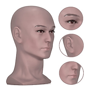 ZMS Male Mannequin Head Stand Professional Training Bald Head Manikin Bald Hat Display Wig Training Head ModelClamp(High 33cm, Circumference 57cm)