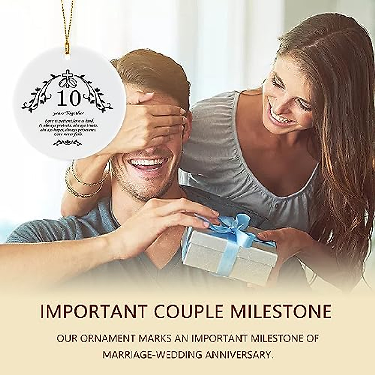 OWTTWO 10th Anniversary Wedding Gift,10th Anniversary Ornament for Couple,Husband,Wife,Him,Her