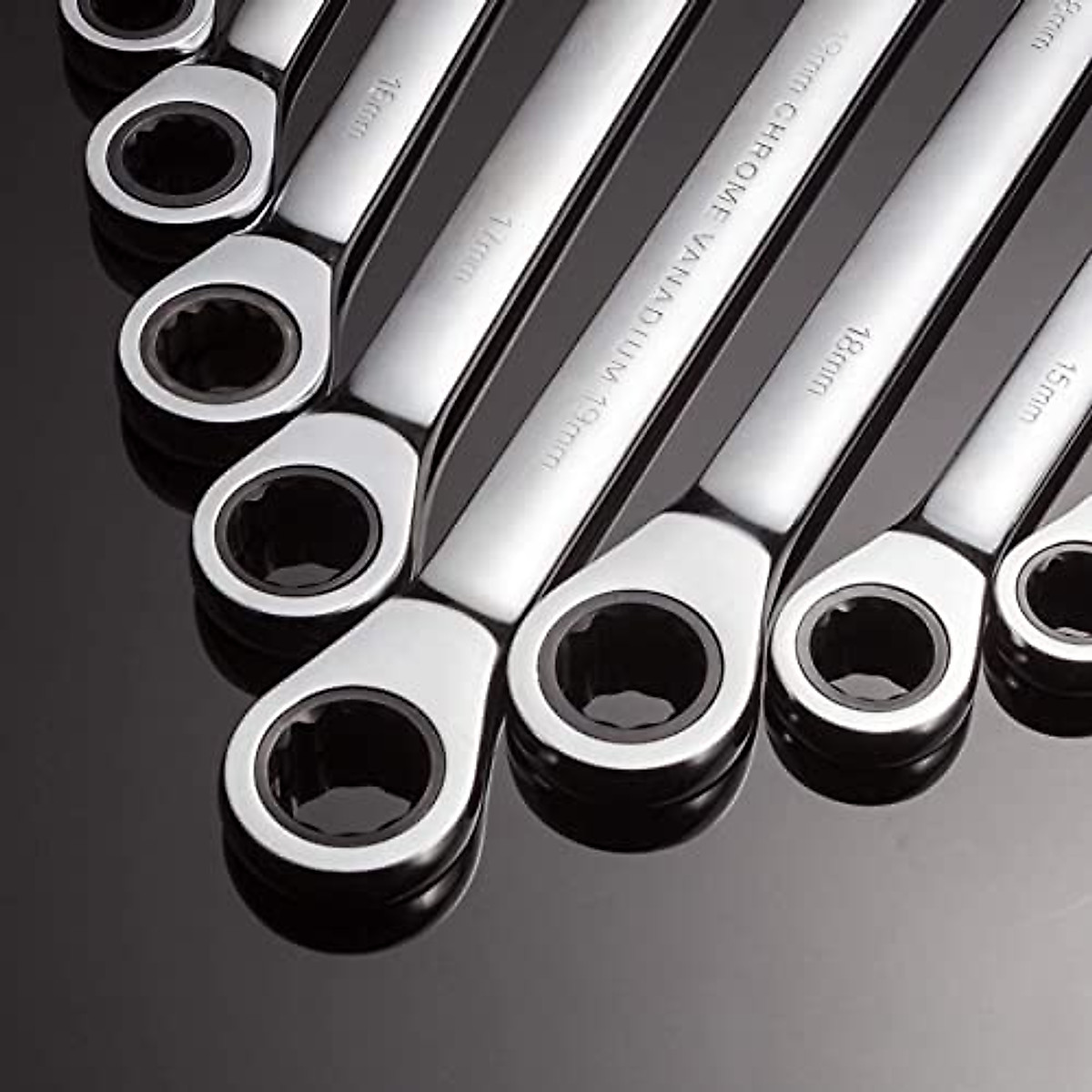 Qnkaa Ratchet Wrench Set Metric Spanner Kit 12 Piece 8-19mm, Roll Bag Packed, Perfect for Home, Bike, and Car Repair