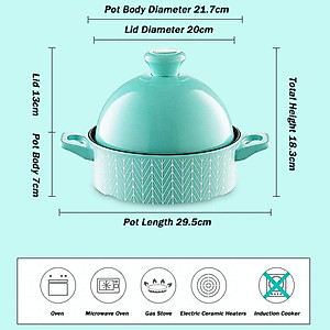 MYYINGBIN 20cm Moroccan Tagine Pot High Temperature Resistance Ceramic Casserole Soup Pot Suitable for Oven Microwave Oven Gas Stove Electric Ceramic Stove, Green