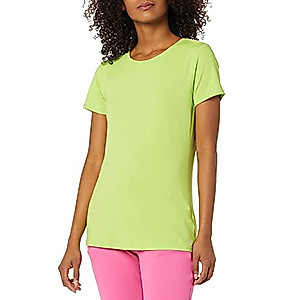 Amazon Essentials Women's Tech Stretch Short-Sleeve Crewneck T-Shirt (Available in Plus Size), Pack of 2, Lime Green/Slate Grey, Medium
