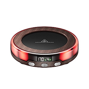 Gaiatop Mug Warmer, 30W Coffee Mug Warmer with Colorful LED Atmosphere Lights, 3 Temp Settings Coffer Warmer for Desk, 2-9Hrs Timer, Candle Warmer Beverage Heating Plate for Coffer, Tea, Milk-Wood