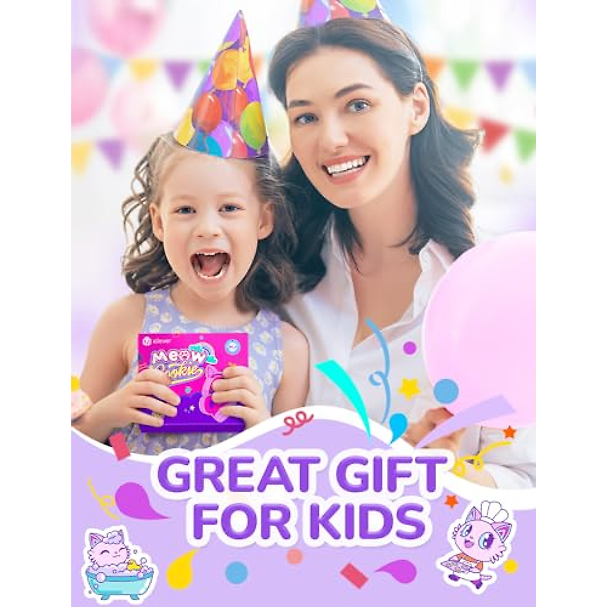 iClever Kids Bluetooth Headphones, Light Up Cat Ear, Safe Volume 74/85dBA,60H Playtime,Bluetooth 5.3,USB C Charging,Wireless Kids Headphones AUX Cord for iPad Tablets School Travel,Meow Cookies-Purple