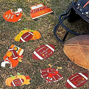 CNhoqc 37pcs Fall Football Wooden Hanging Ornament Set, 12 Designs Happy Fall Football Pumpkin Maple Leaf Wooden Pendent Ornament with Ropes Fall Football Party Favor Supplies Indoor Outdoor Decor