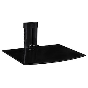 Mount-It! Floating TV Shelf, Wall Mounted Shelf for Receiver, Cable Box, PlayStation, Xbox, DVD Player, Projector and AV Components, 17.6 Lbs Capacity, 1 Shelf, Tinted Tempered Glass Black