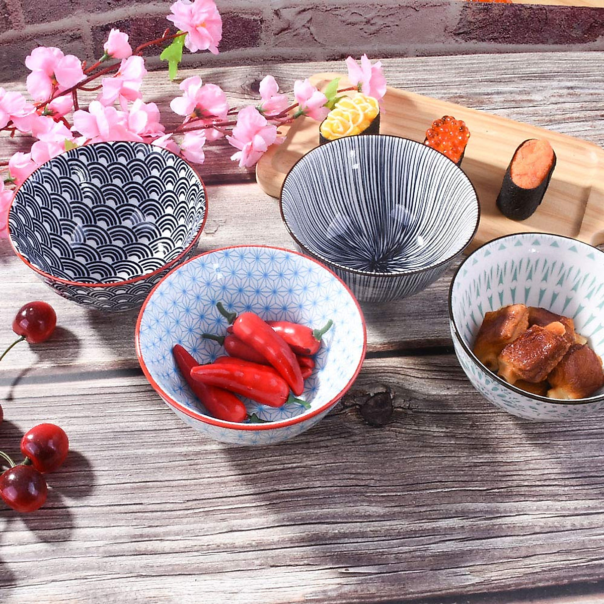 BOSILI Japanese Style Ceramic Rice Bowls set of 4 Color For Dessert Snack Cereal Soup
