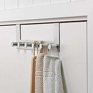Flexzion Over The Door Hooks Organizer Stainless Steel - Removable Door Hanger Holder Rack with 6 Hooks for Bathroom Bedroom Kitchen Home Cubicle Cabinet Closet Clothes Coat Hat Belt Bag and Towel