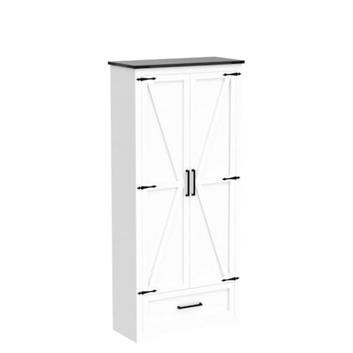 JXQTLINGMU 72" Tall Farmhouse Kitchen Pantry with Adjustable Shelves, Large Wood Kitchen Storage Cabinets with 2 Barn Doors & Drawer, Versatile Storage for Dining Room, Bathroom, Antique White