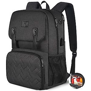 Lunch Backpack for Women, Insulated Cooler Work Laptop Backpacks with USB Charging Port, Waterproof Travel Computer Bag School Lunchbox Daypack College Bookbag Gift for Men Fits 15.6 Inch Notebook
