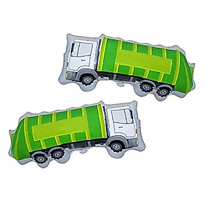 Garbage Truck Balloon - 2 Large Trash Truck Foil Balloons - Garbage Truck Birthday Party Supplies - Perfect for Birthday Parties, Events, Decoration, or a Truck Party - Ribbon Included (green) (green)