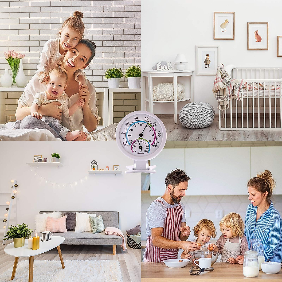 LayscoPro Mini Indoor Thermometer Hygrometer Analog 2 in 1 Temperature Humidity Monitor Gauge for Home, Room, Outdoor, Offices, Display Mechanical Diameter 75mm-2 Pack (No Battery Needed)-White