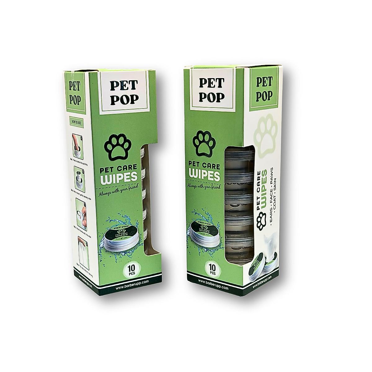 BARBERUPP Pet Wipes for Dogs - Travel-Friendly Dog Paw Wipes - Dog Wipes Cleaning Deodorizing - Puppy Wipe Set - Scented Doggie Grooming Non-Wet Wipes - 2 x 10 Individually-Sealed Pods