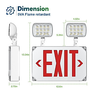 FREELICHT 2 Pack Waterproof IP65 Exit Sign with Emergency Lights, Two LED Adjustable Head Emergency Exit Light with Battery, Exit Sign for Business