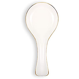 Ceramic Spoon Rest Spoon Holder Stovetop Spoon Holder for Kitchen Stove Coffee Bar Accessories (Basic Style, White, Gold)